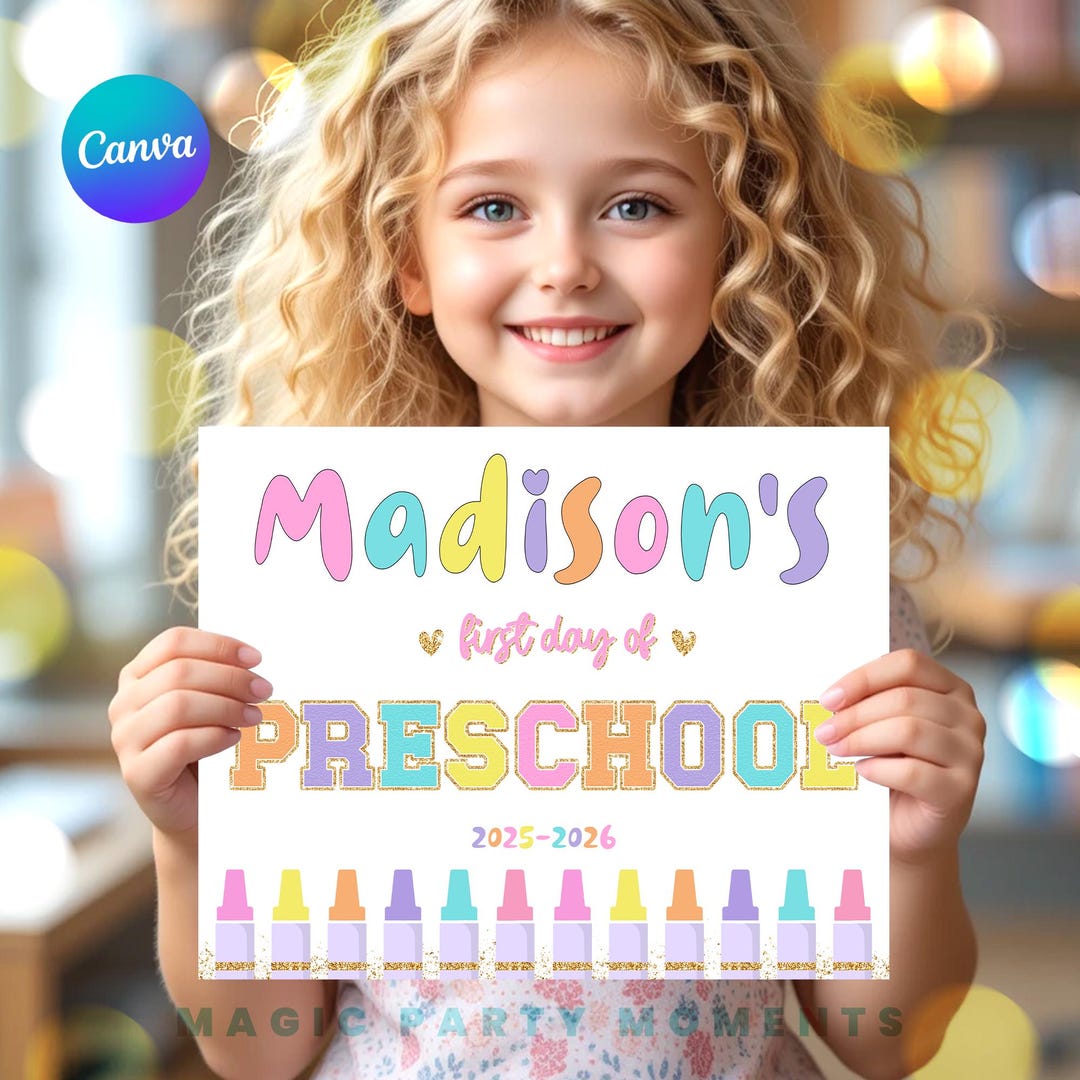 Editable First Day of Preschool Sign: Photo Prop Template (digital ...