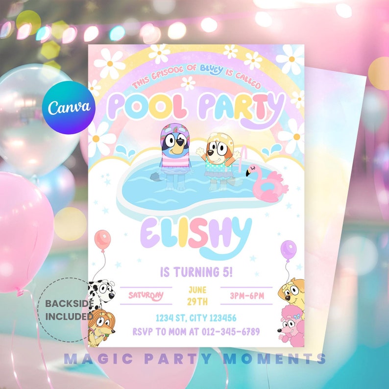 Editable Bluey and Bingo Pool Party Invitation Bluey Pool Party Bluey ...