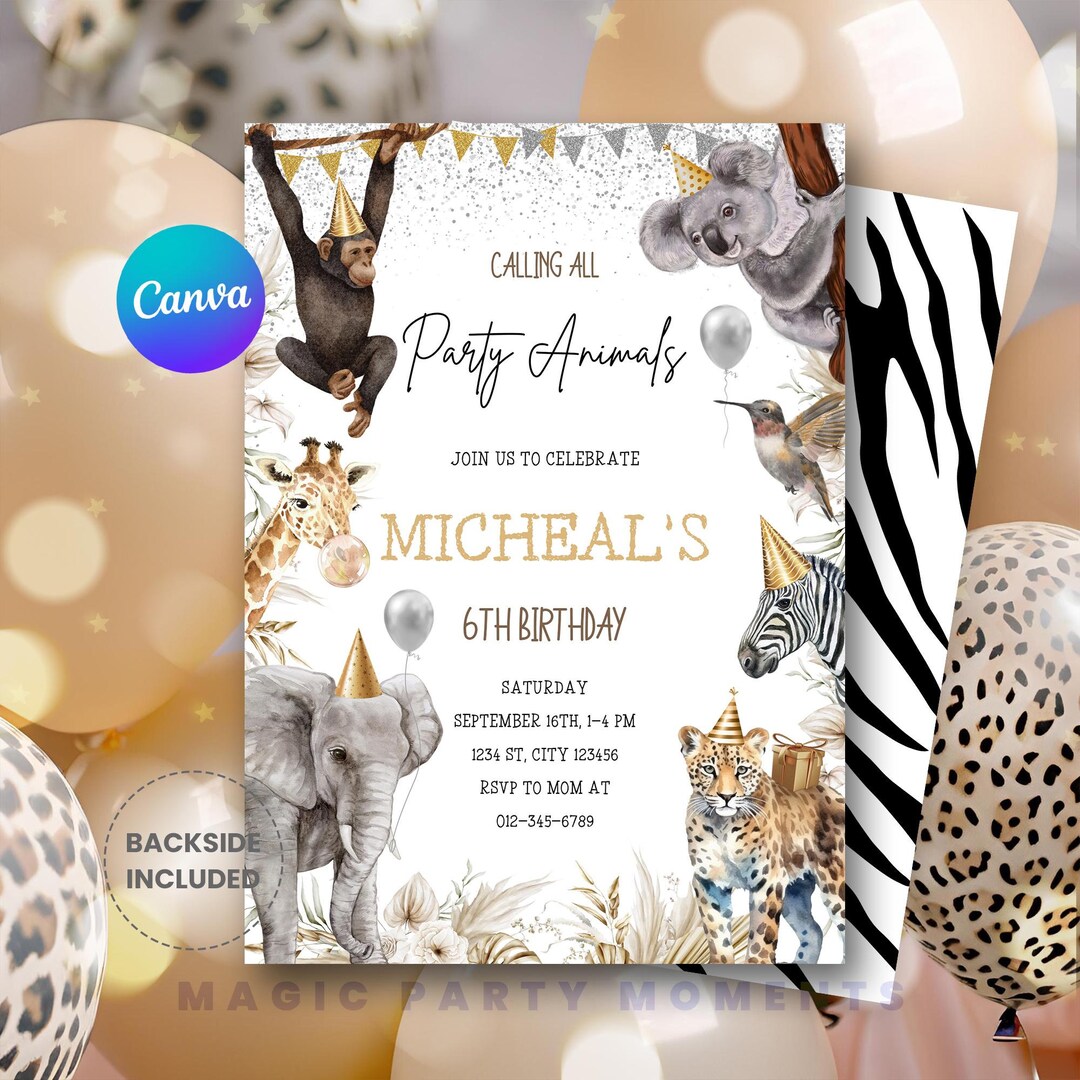 EDITABLE Party Animal Invitation Safari Birthday Invitation Jungle ...