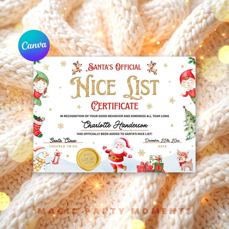 Editable Santa Claus Official Nice List Certificate Letter From Desk ...