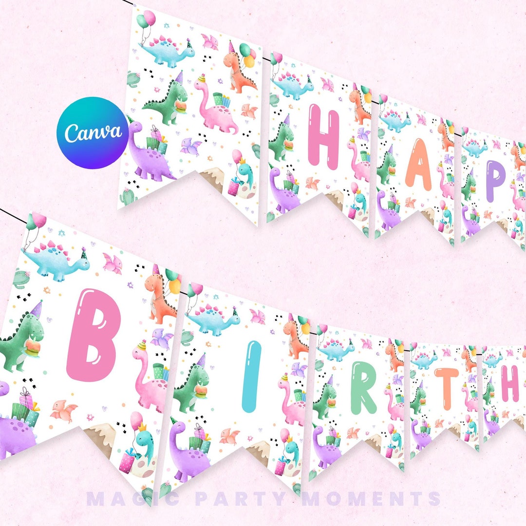 Editable Dinosaur Party Flags Pastel Dinosaur Birthday Flag Banner ...