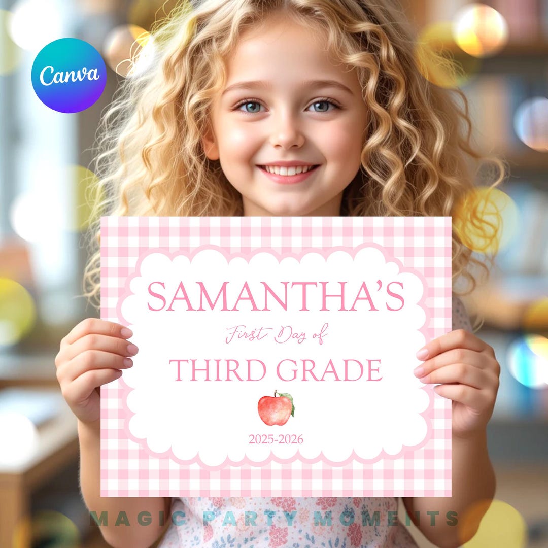 Editable First Day of School Sign: Pink Poster, 3rd Grade, Preschool ...