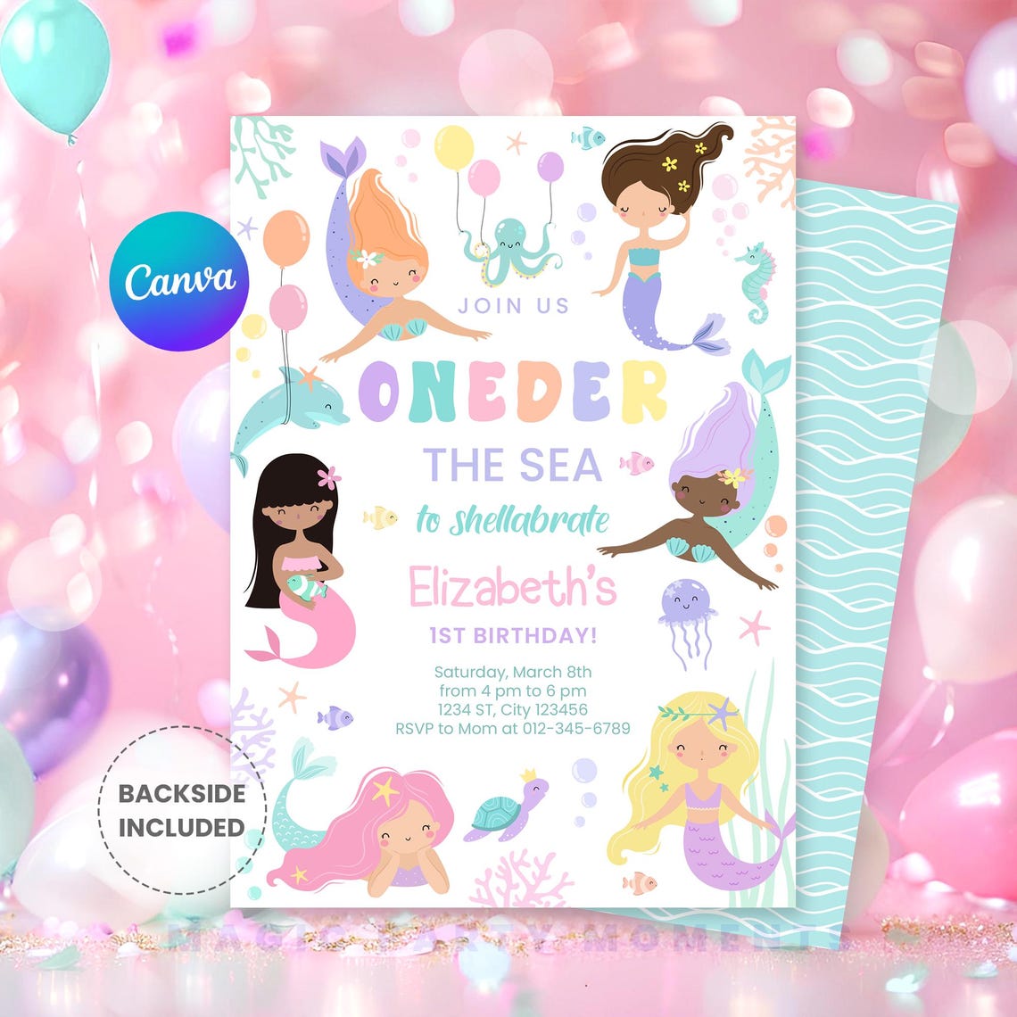 Mermaid 1st Birthday Invitation: Under the Sea Party (digital Download ...