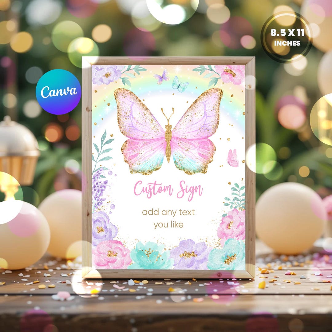 Butterfly Editable Custom Sign, Butterfly Birthday Decor, Butterfly ...