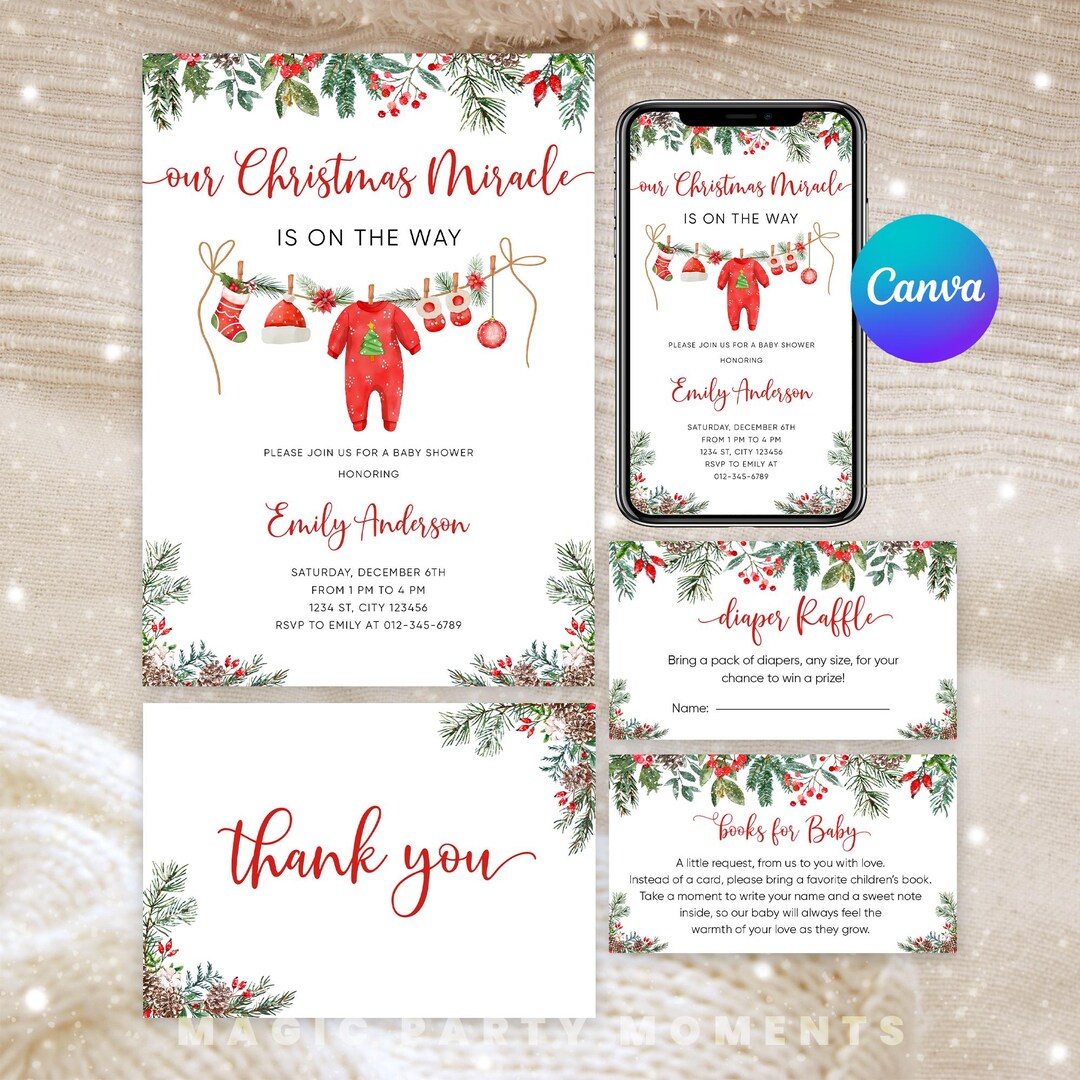 Editable Santa Baby Shower Invitation Set, Holiday Christmas Baby ...