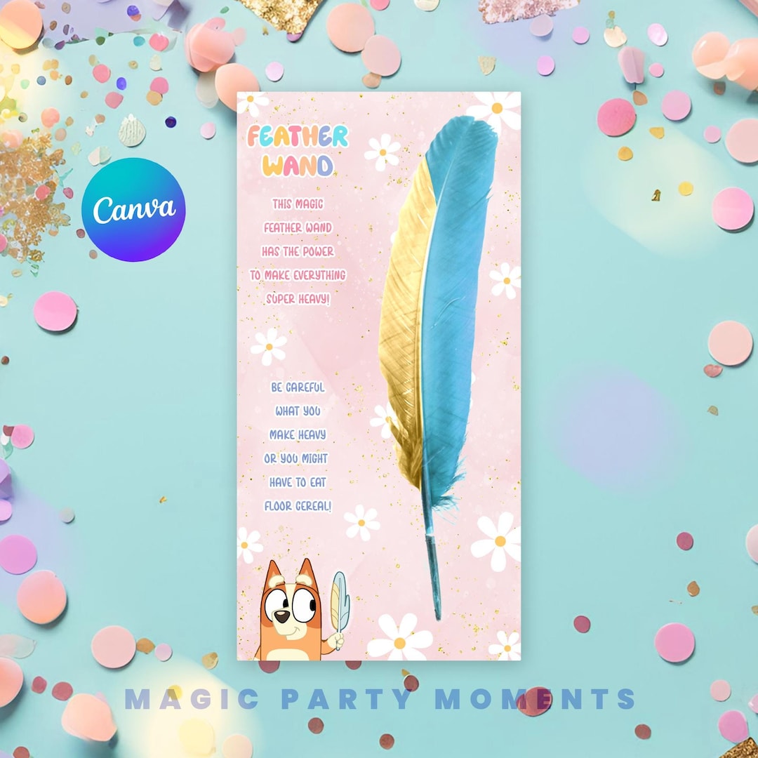 Feather Wand Bluey Party Favors Editable Feather Wand Digital Download ...