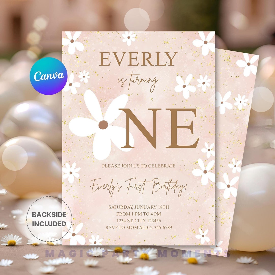 Daisy First Birthday Invitation: Boho Floral Girl Invite (digital ...