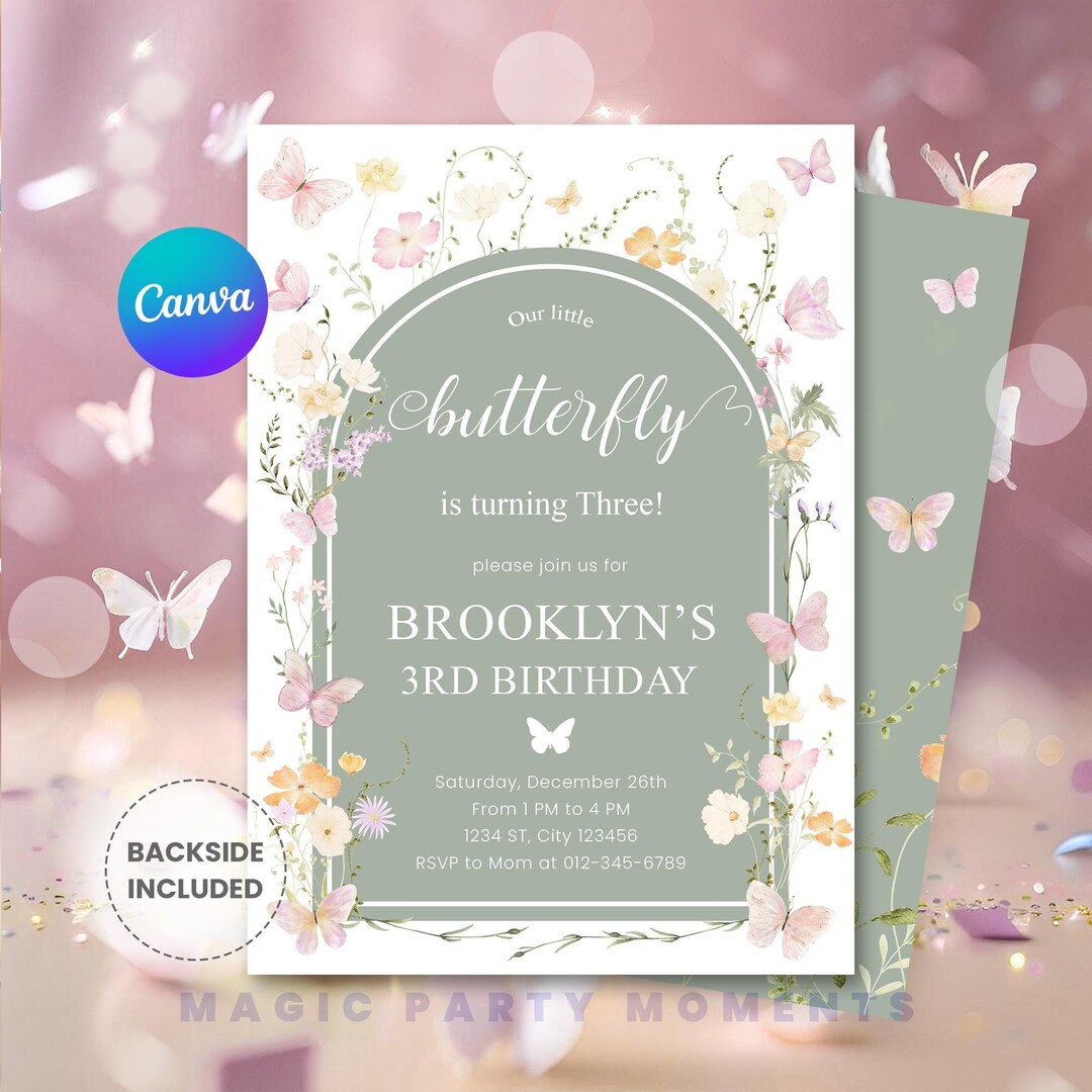 Editable Butterfly Birthday Invitation Little Butterfly Birthday Invite ...