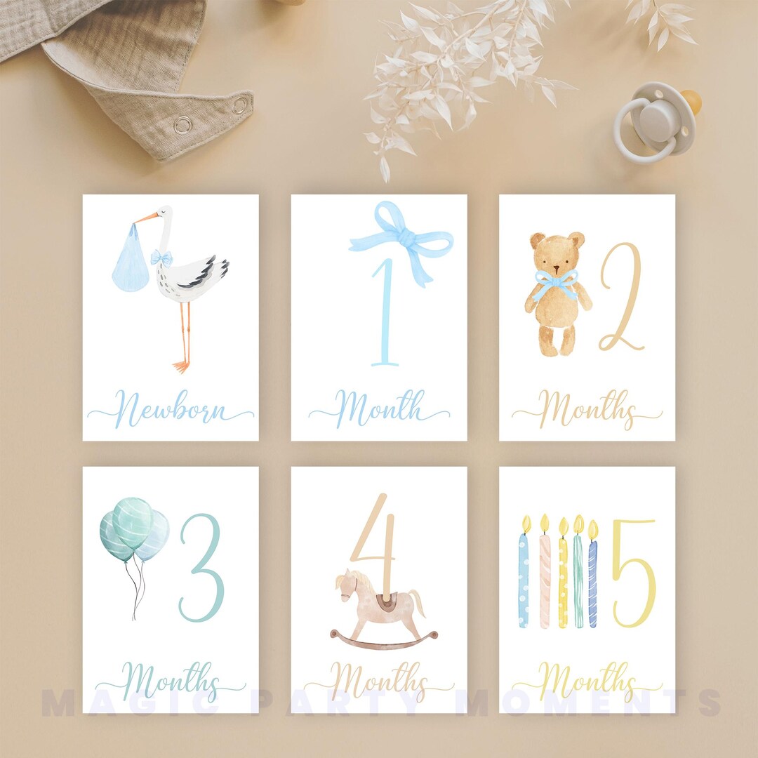 Watercolor Boy Milestone Cards: 12 Month Set (instant Download) - Etsy