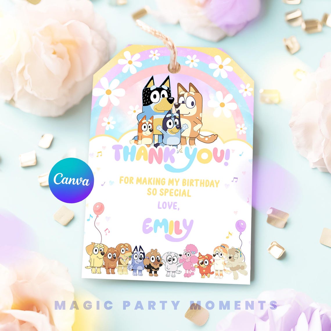 Bluey and Bingo Birthday Thank You Tag, Editable Bluey Birthday Party ...