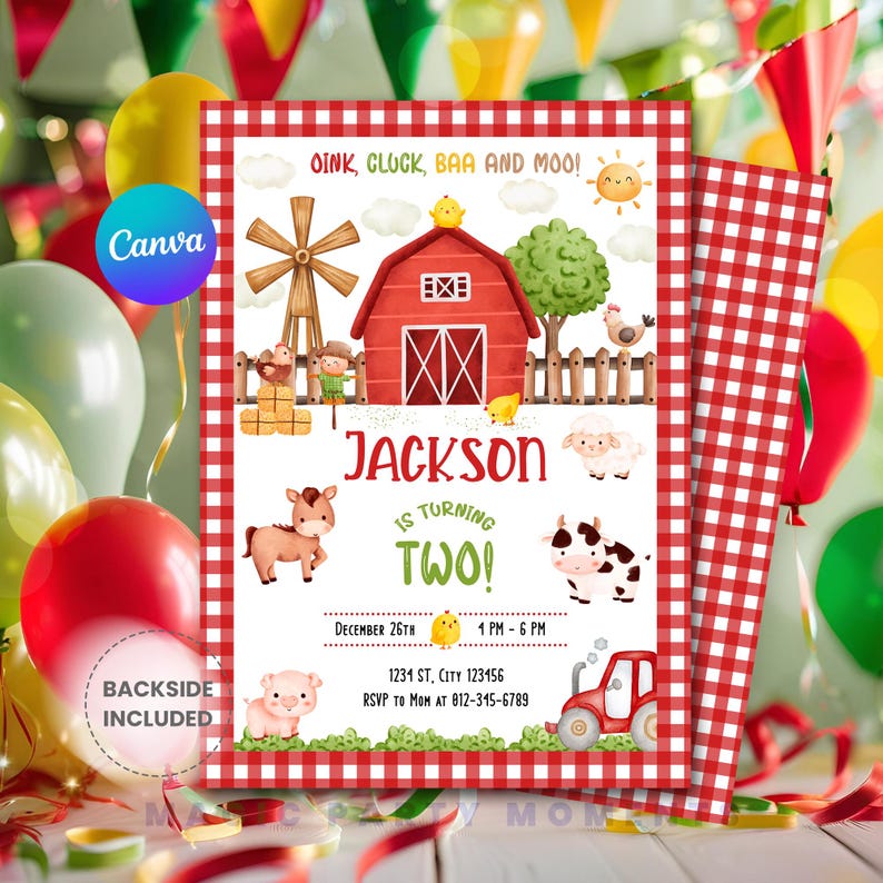 Farm Animals Birthday Invitation Template (editable in Canva) - Etsy