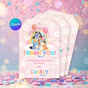 Bluey and Bingo Birthday Thank You Tag, Editable Bluey Birthday Party ...