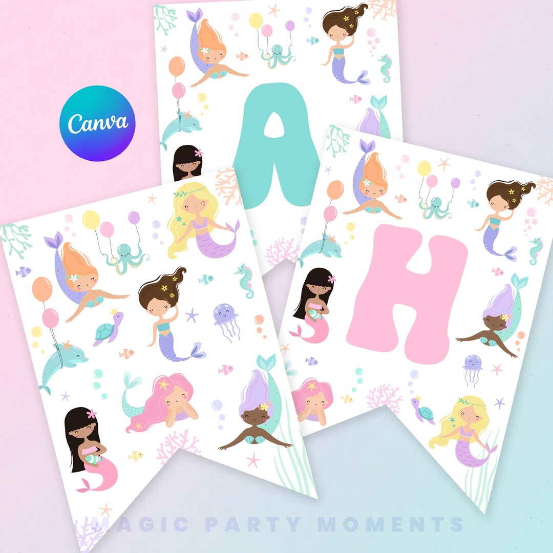 Editable Mermaid Birthday Banner | Customizable Underwater Party Decor ...