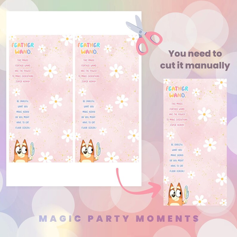 Feather Wand Bluey Party Favors Editable Feather Wand Digital Download ...