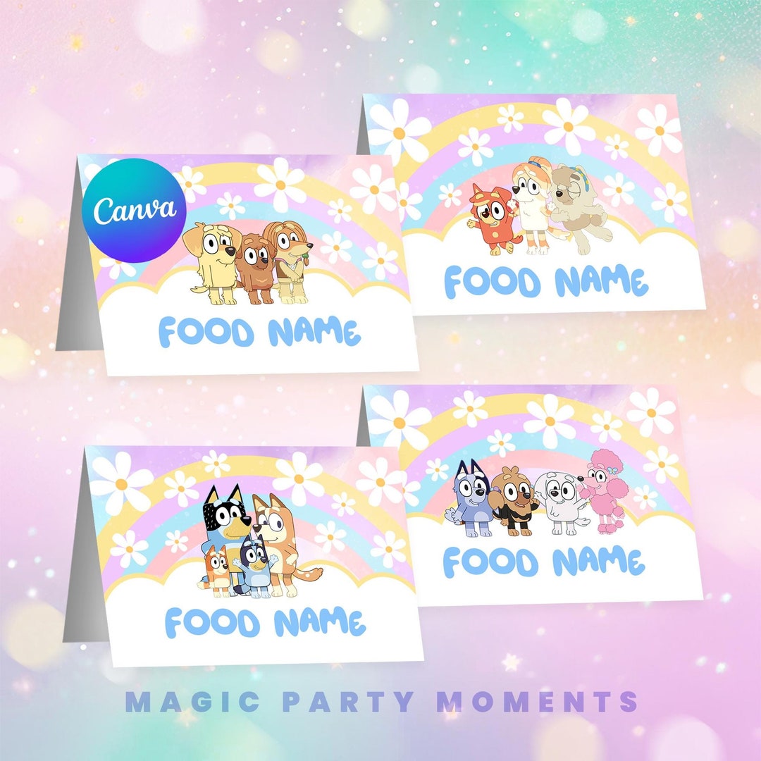 Bluey and Bingo Food Labels, Bluey and Bingo Birthday Party Place Card ...