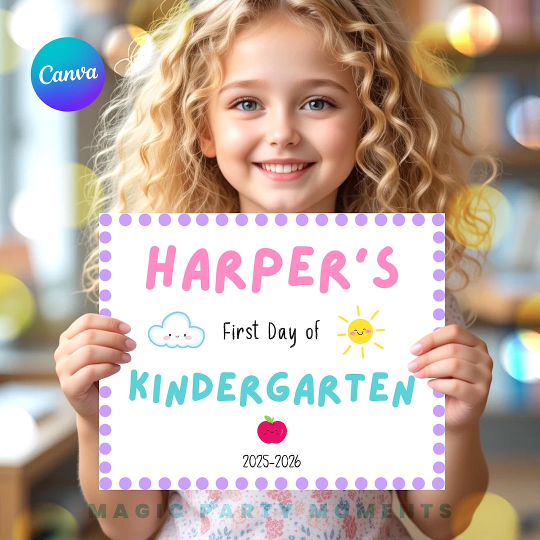 Editable First Day of Kindergarden Sign Printable Pink First Day of ...