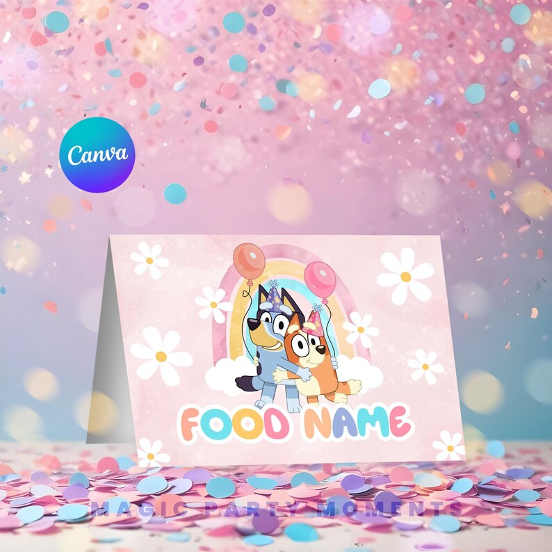 Bluey and Bingo Food Labels, Bluey and Bingo Birthday Party Place Card ...