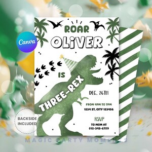 Dinosaur Birthday Invitation, Three-rex Invitation, 3 Rex Birthday ...