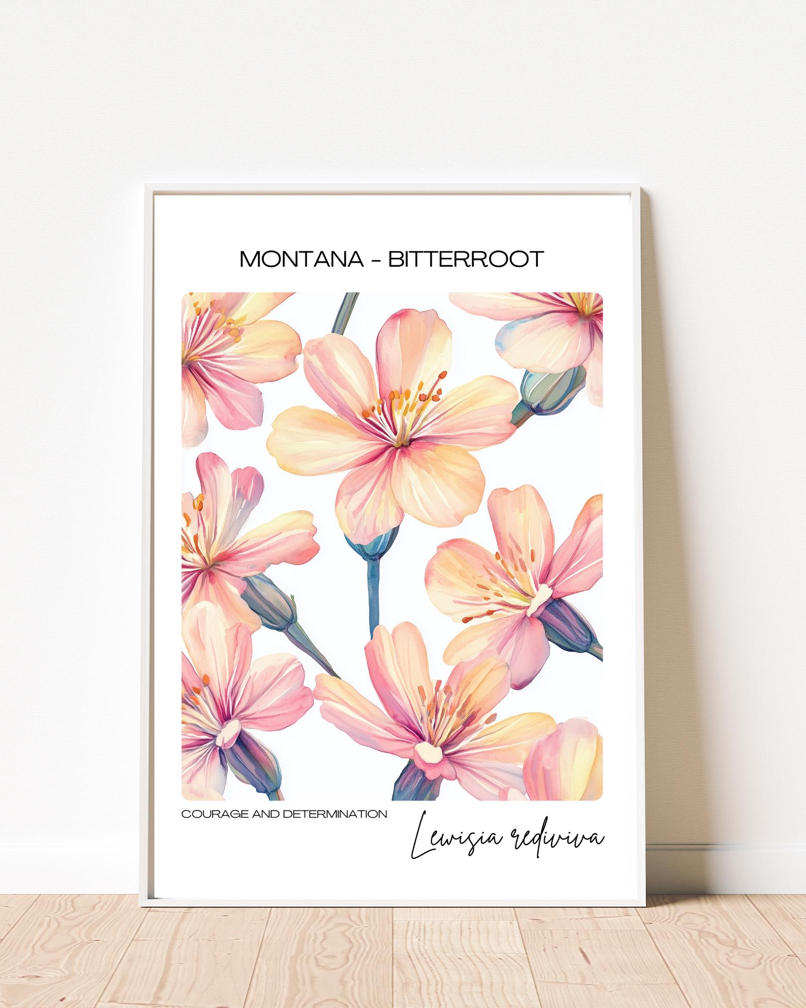 Montana State Flower Wall Art - Bitterroot Floral Print, Unique ...