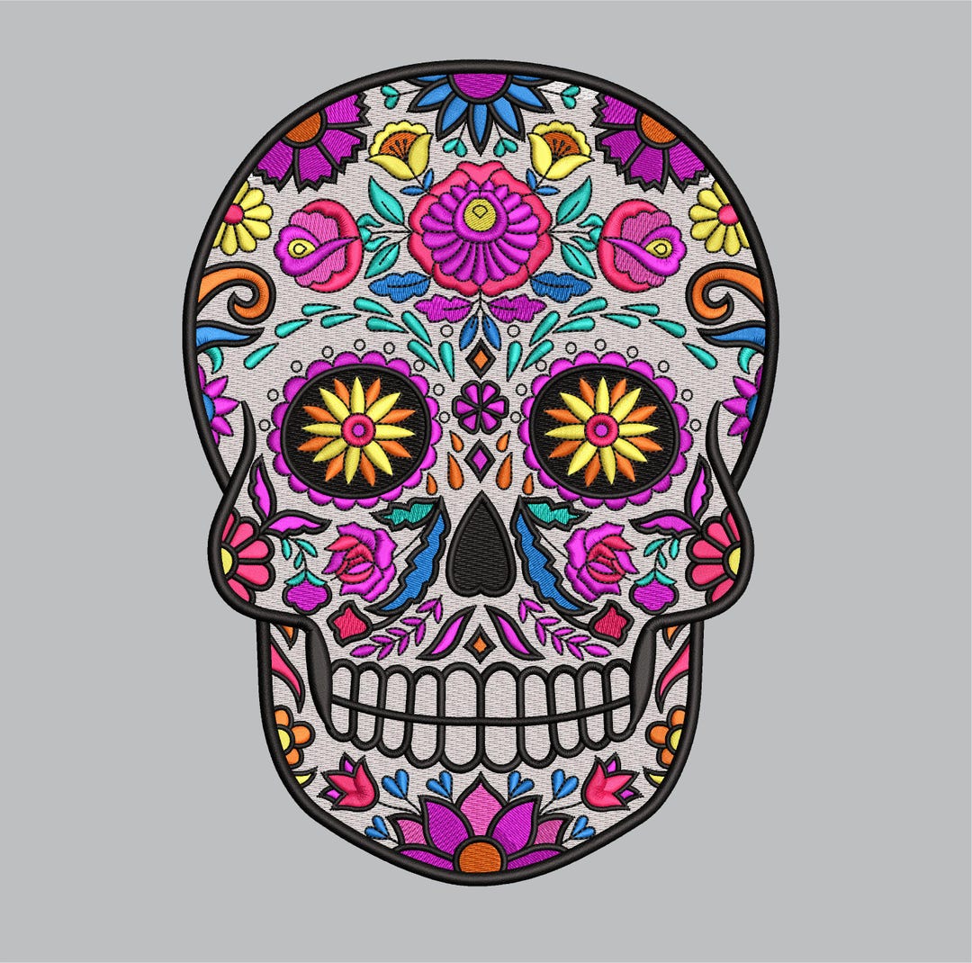 Day of the Day Skull Art | Colorful Skull | DST File | Skull Embroidery ...