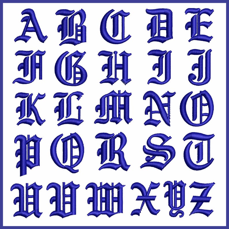 Old English Embroidery Font –vintage Monogram Alphabet 5 Sizes & 9 ...