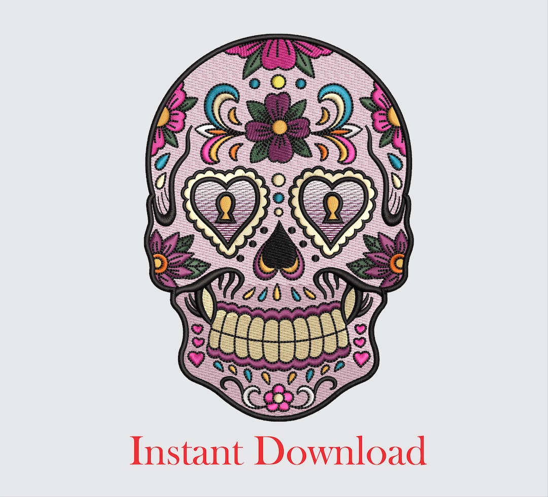 Floral Sugar Skull Embroidery Design – | Colorful Skull | DST File ...