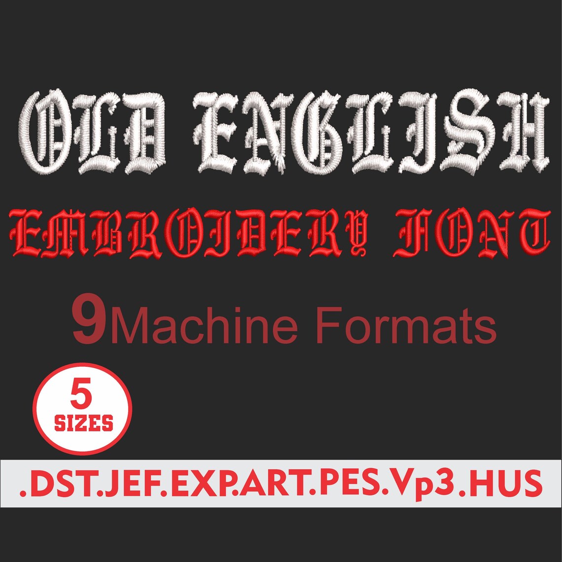 Old English Embroidery Font vintage Monogram Alphabet 5 Sizes & 9 ...