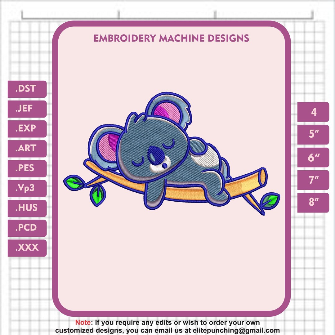 Cute Baby Koala Embroidery Design - Animal Embroidery File for Machine ...