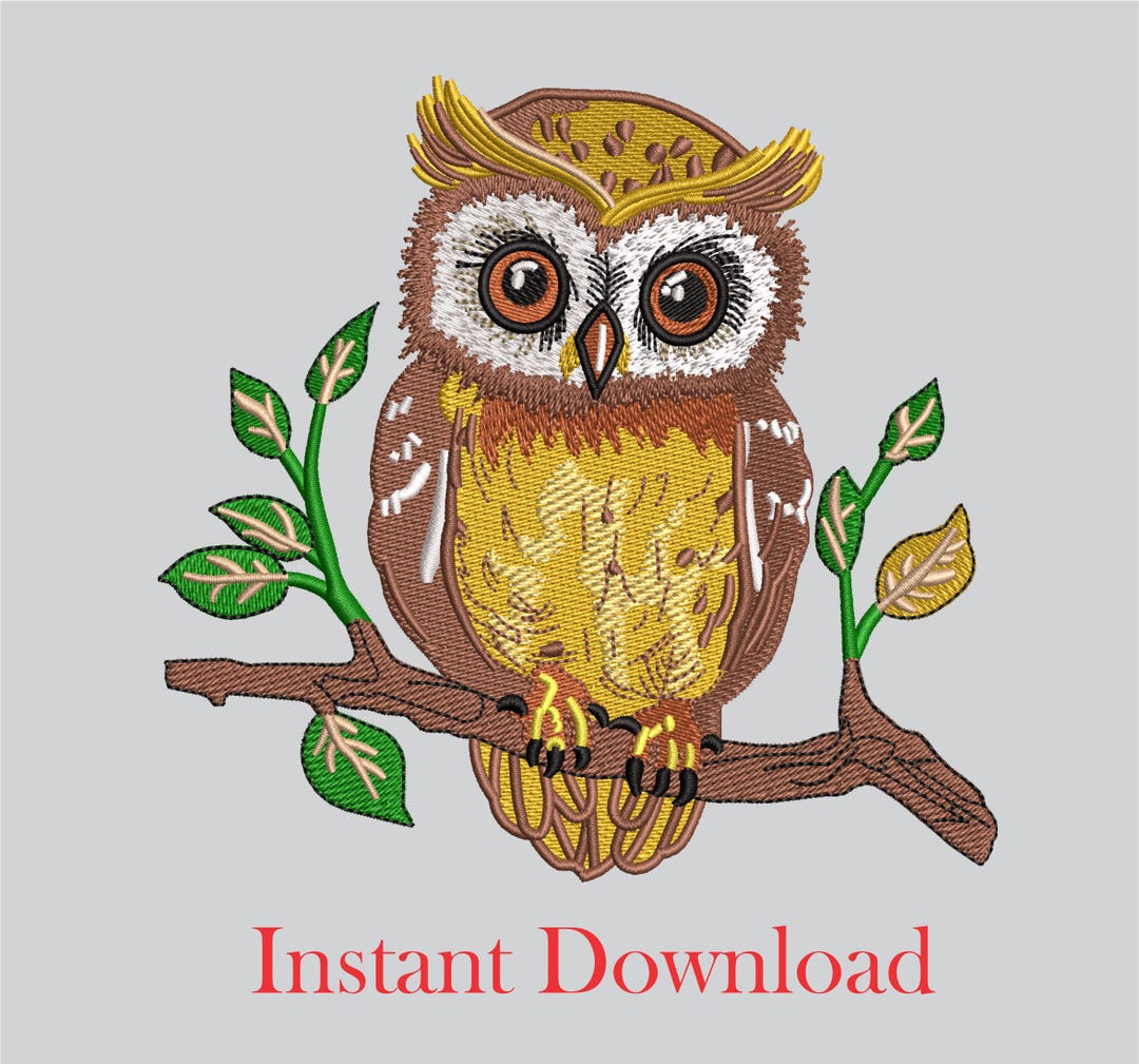 Owl and Tree Branch Embroidery Design – Cute Baby Owl Pattern, 5 Sizes ...