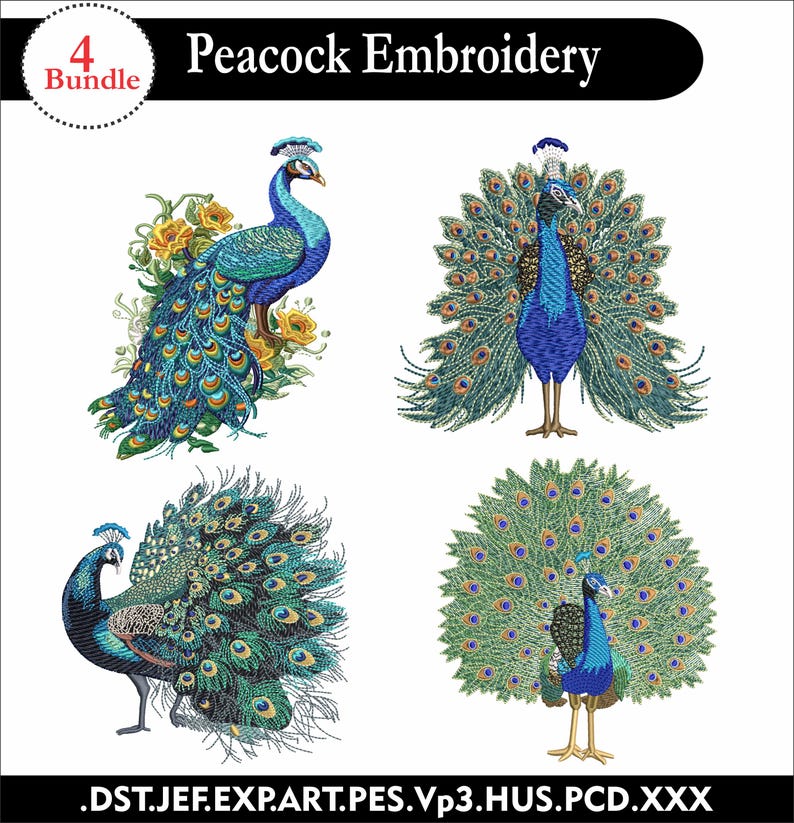 Peacock Embroidery Bundle - Embroidery Design- Peacock Design - Bird ...