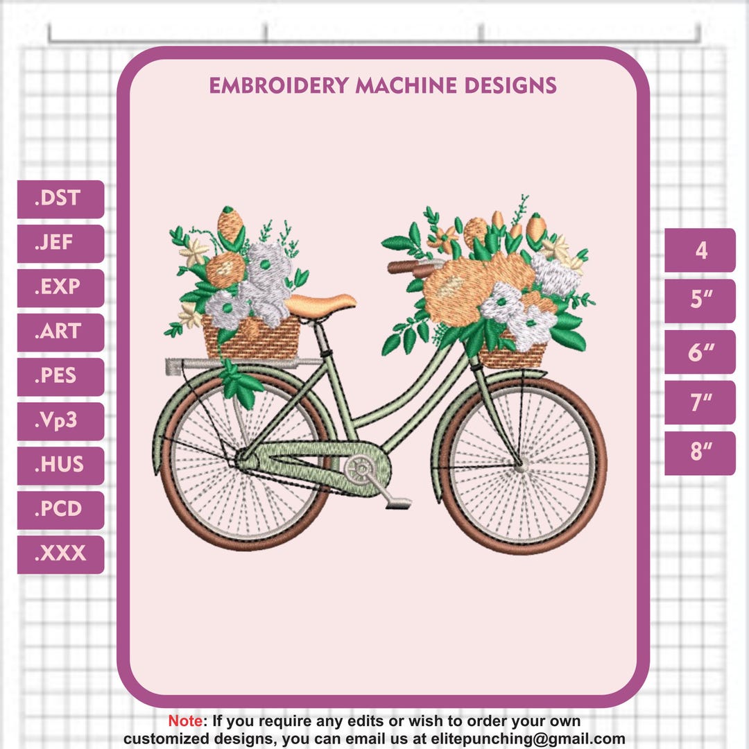 Bicycle Embroidery File Bike Embroidery Machine Pattern Cute Baby Girl ...