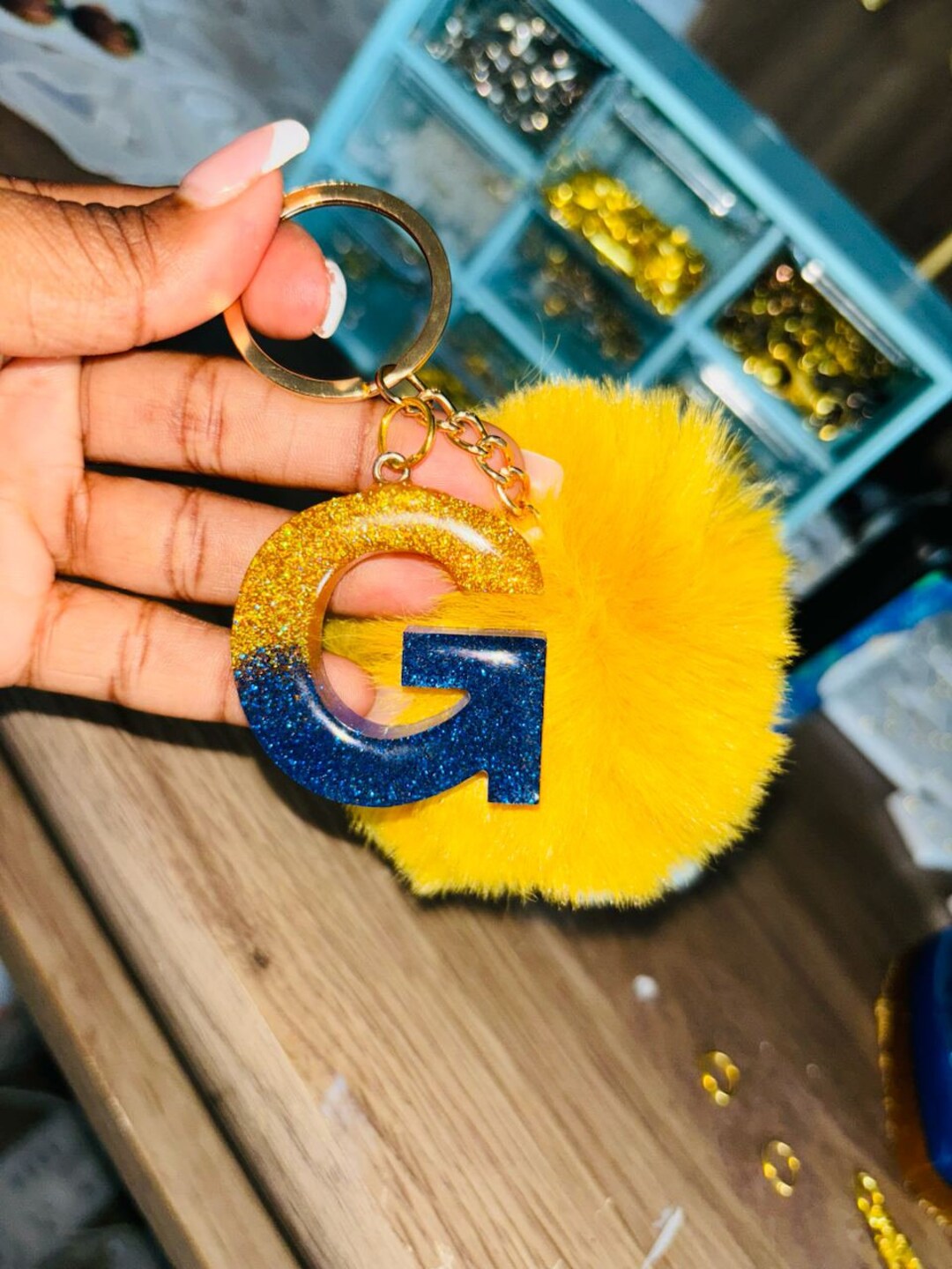 Personalized Resin Keychain | Custom Initial Keychain | Handmade Resin ...
