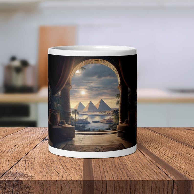 Egyptian Pyramids Ceramic Mug Nile River Design Coffee Cup Ancient ...
