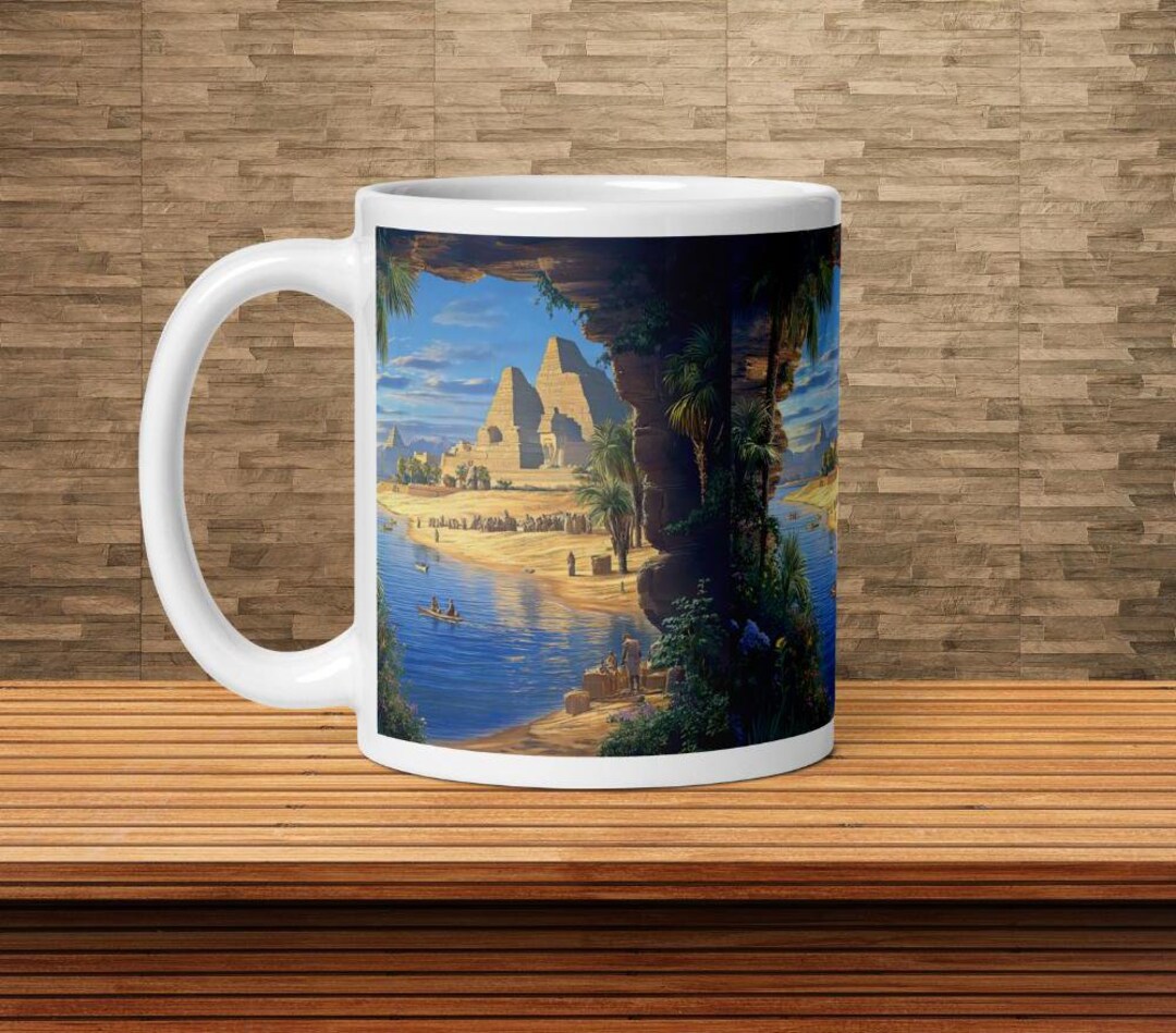 Ancient Egyptian Ceramic Mug ,pyramids, River & Temple Design, Vibrant ...