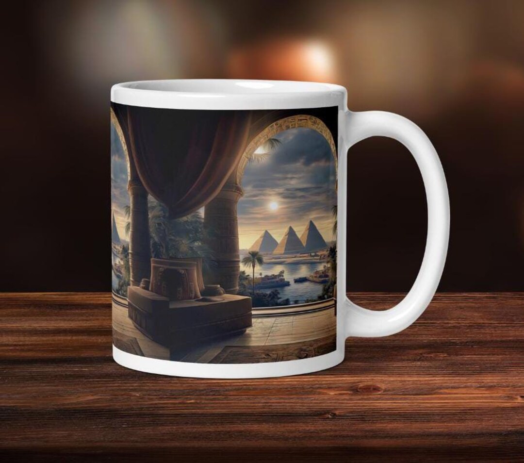 Egyptian Pyramids Ceramic Mug - Nile River Design Coffee Cup - Ancient ...