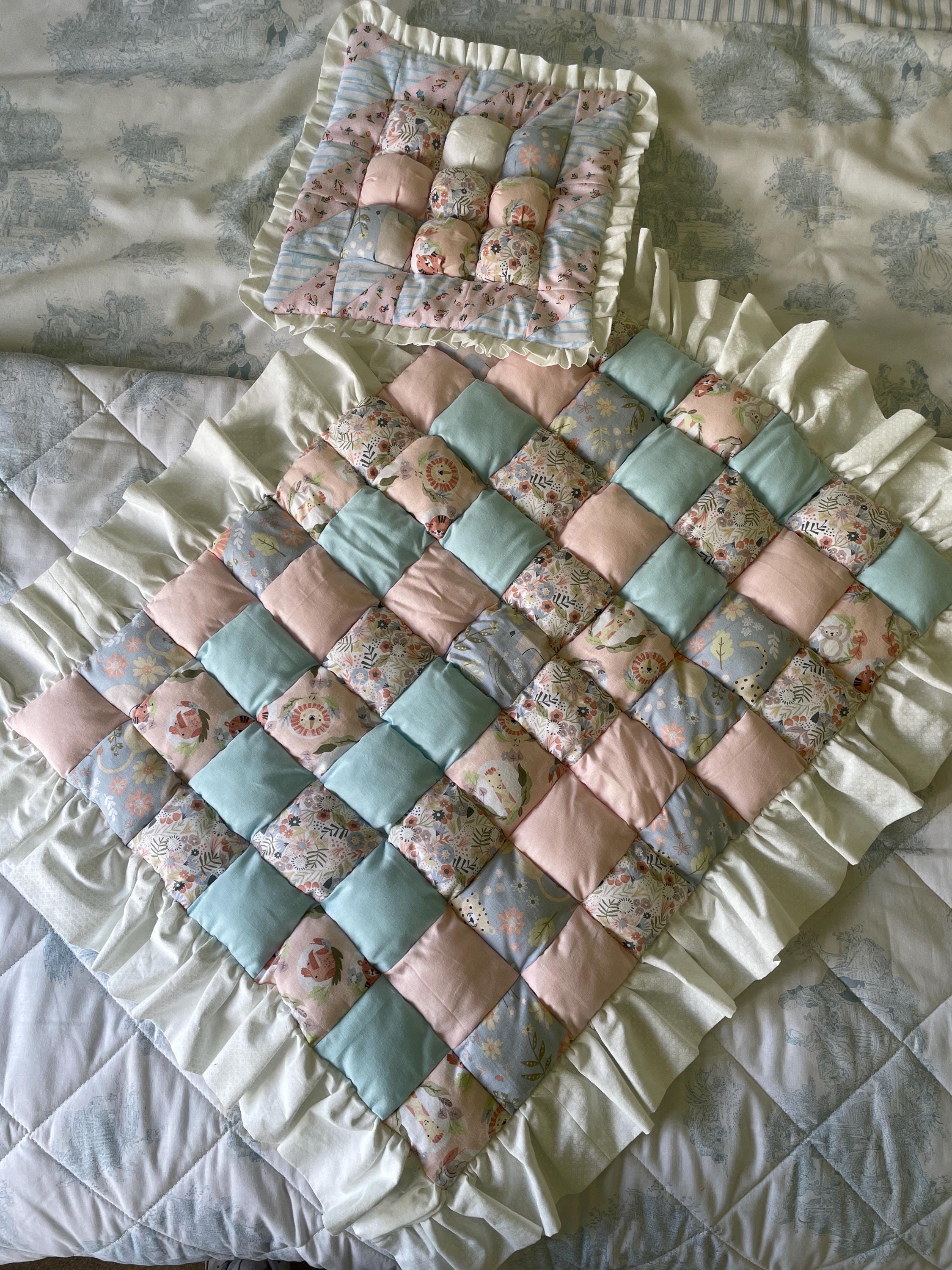Handmade Quilted Baby Cot Quilt With Matching Pillow in Gender Neutral ...