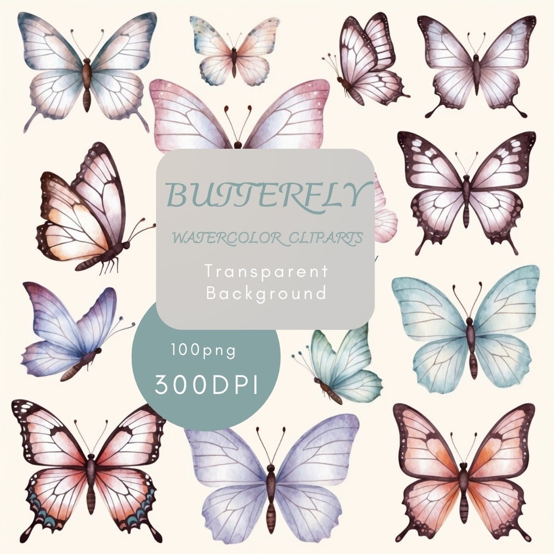 100,butterfly Watercolor Clipart, Animal Watercolor PNG Files ...