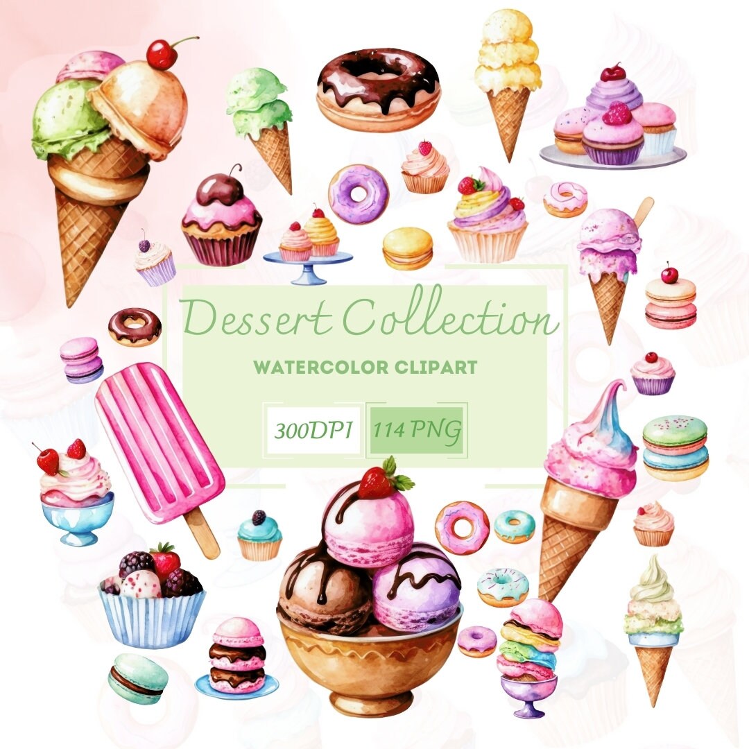 114 Dessert Watercolor Clipart Collection, PNG File, Illustrations ...