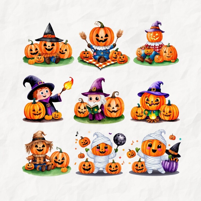 Cute Halloween Watercolor Clipart Set 300 DPI Transparent Background ...