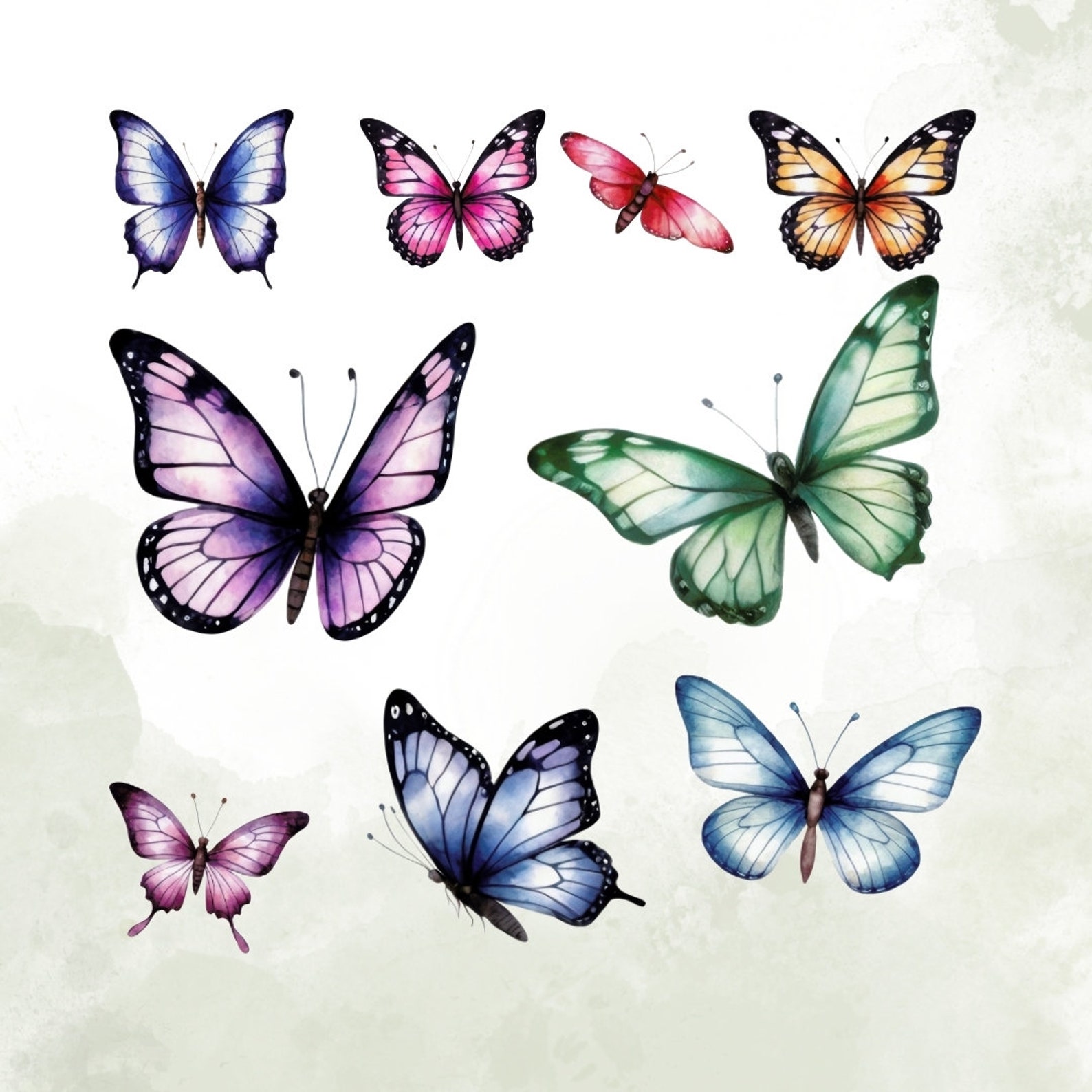 100,butterfly Watercolor Clipart, Animal Watercolor PNG Files ...