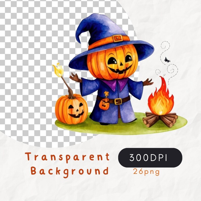 Cute Halloween Watercolor Clipart Set 300 DPI Transparent Background ...