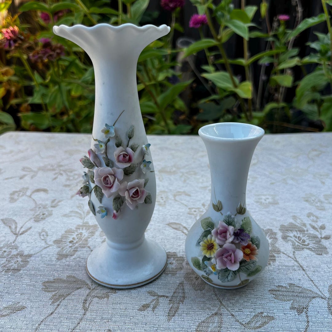 Vintage Lefton China Bud Vases With 3D Relief Flowers, Set of 2 - Etsy