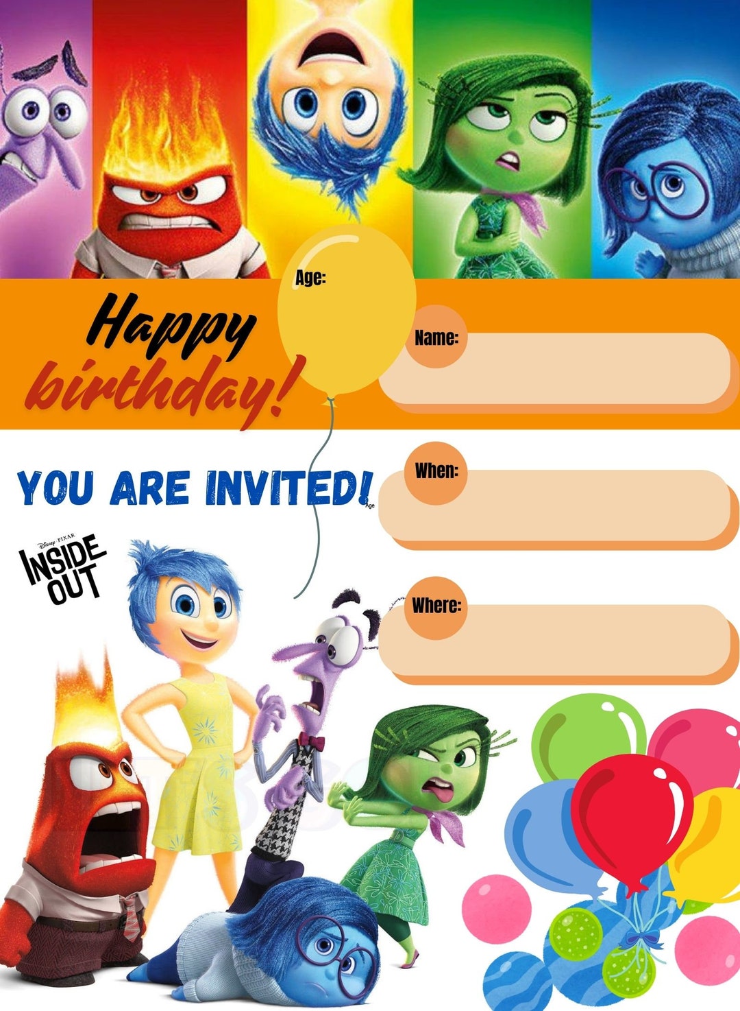 Inside Out Live Birthday Invitation Card FREE Acces to Edit in Canva ...