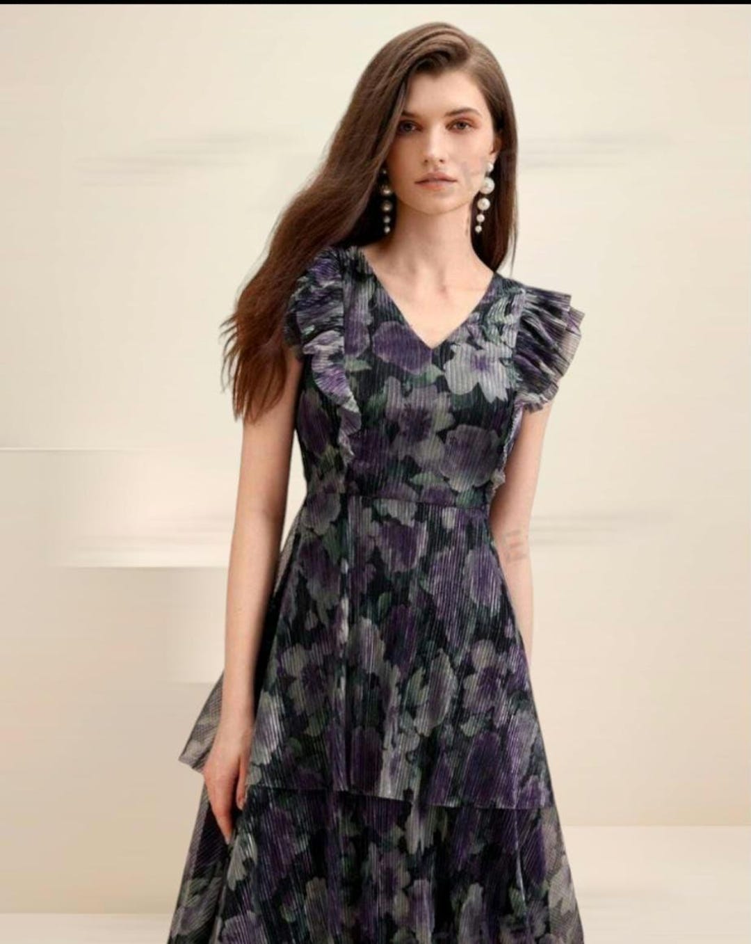 Black Floral Ruffle Sleeve Midi Dress - Etsy