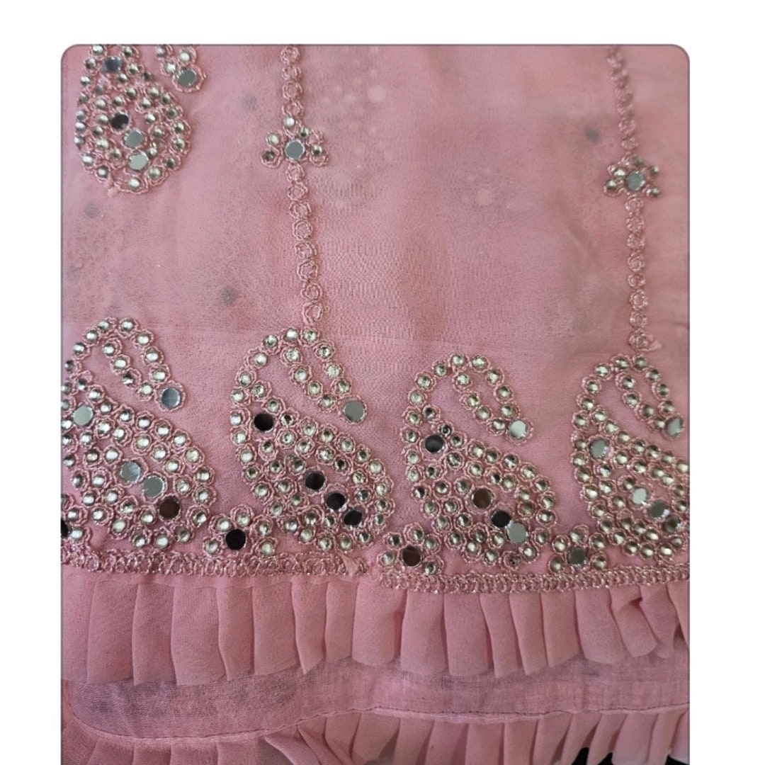 Pink Mirror Work Saree - Etsy