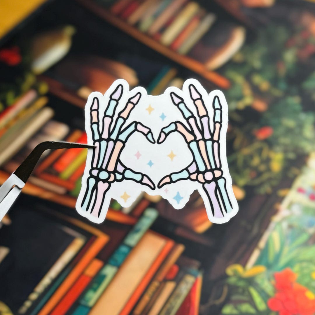 Skeleton Hands Heart Sticker, Gothic Love Art, Spooky Season Junk ...