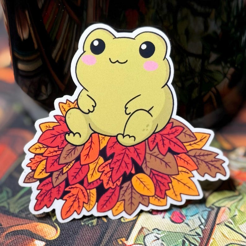 Autumn Frog Sticker, Fall Leaves, Cozy Cottagecore Planner Decal ...