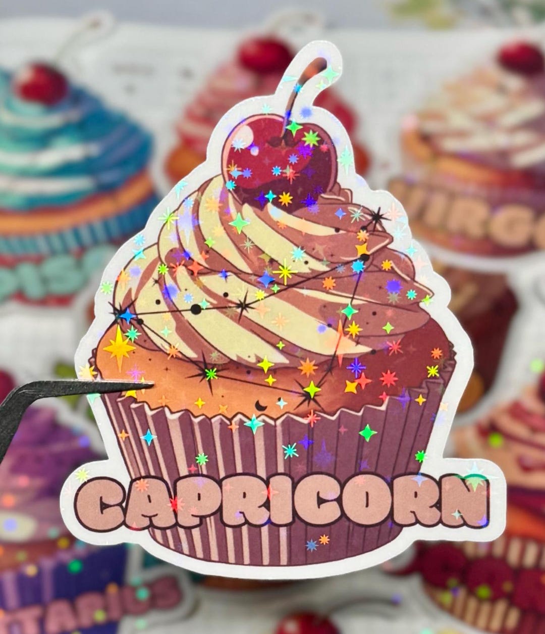 Capricorn Zodiac Cupcake Sticker, Handmade Celestial Stickers ...