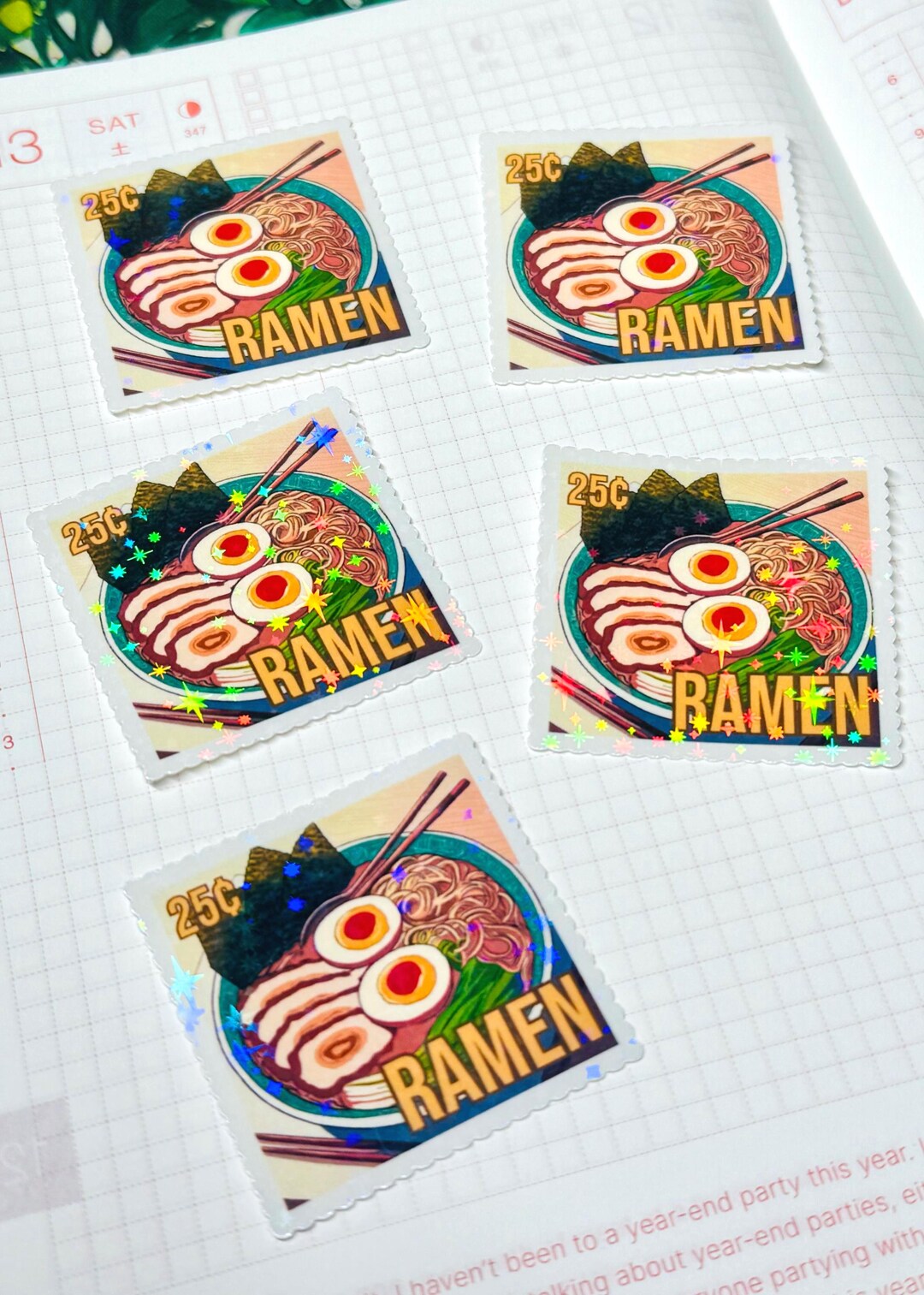 Ramen Stamp Sticker, Holographic Japanese Noodle Bowl Postage Design ...