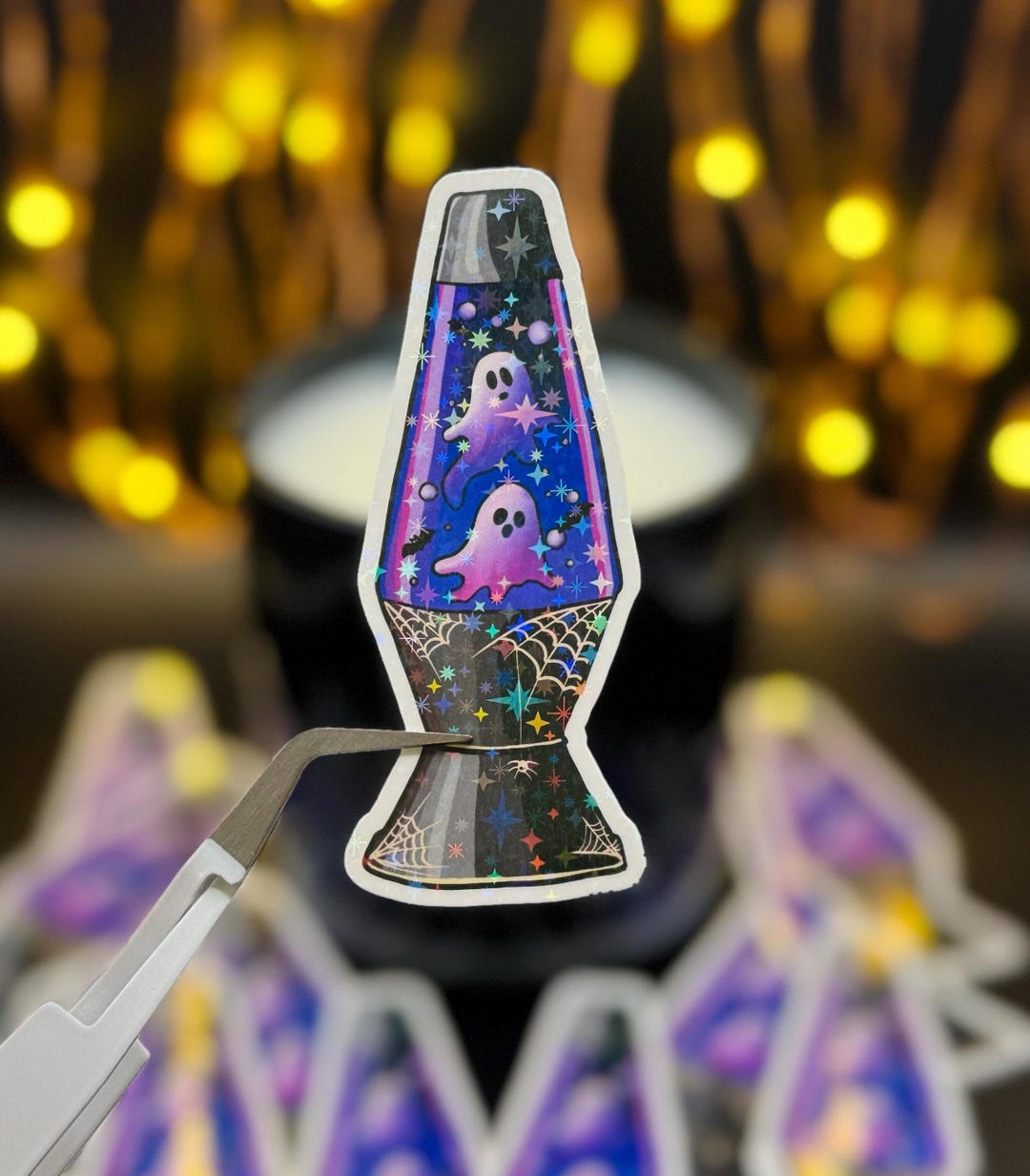 Spooky 70s Lava Lamp Halloween Sticker in Purple | Holographic Creepy ...